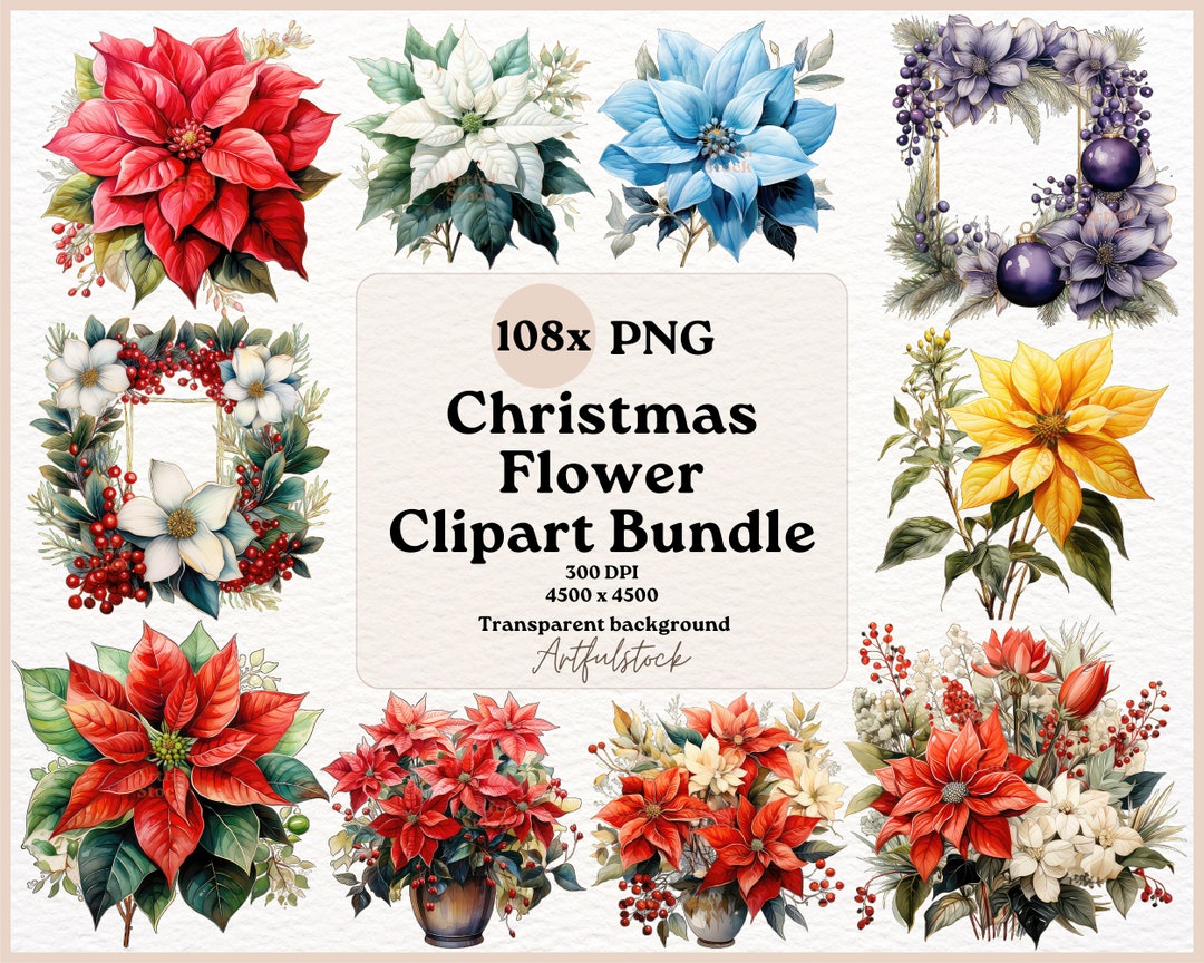 108 PNG Watercolor Christmas Flowers Clipart, Christmas Flower Clipart ...
