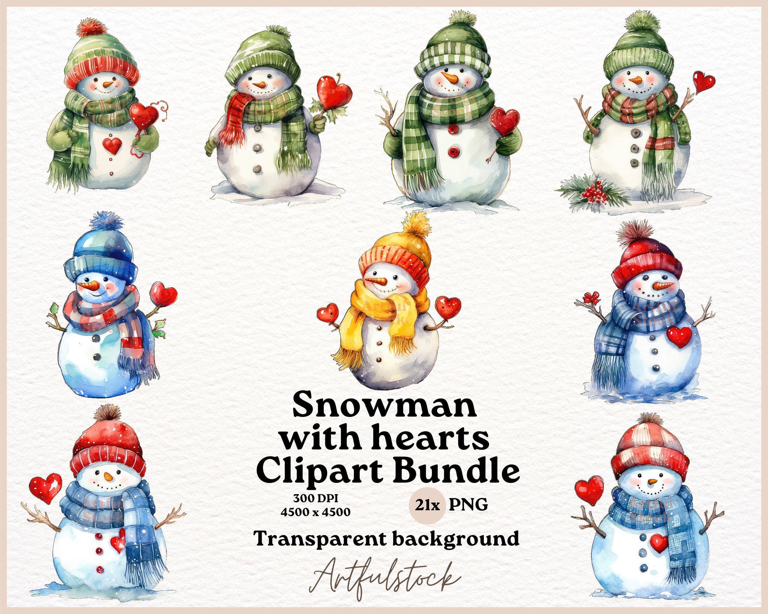 Snowman With Hearts Clipart, Snowman Clipart, Christmas Clipart, Love ...