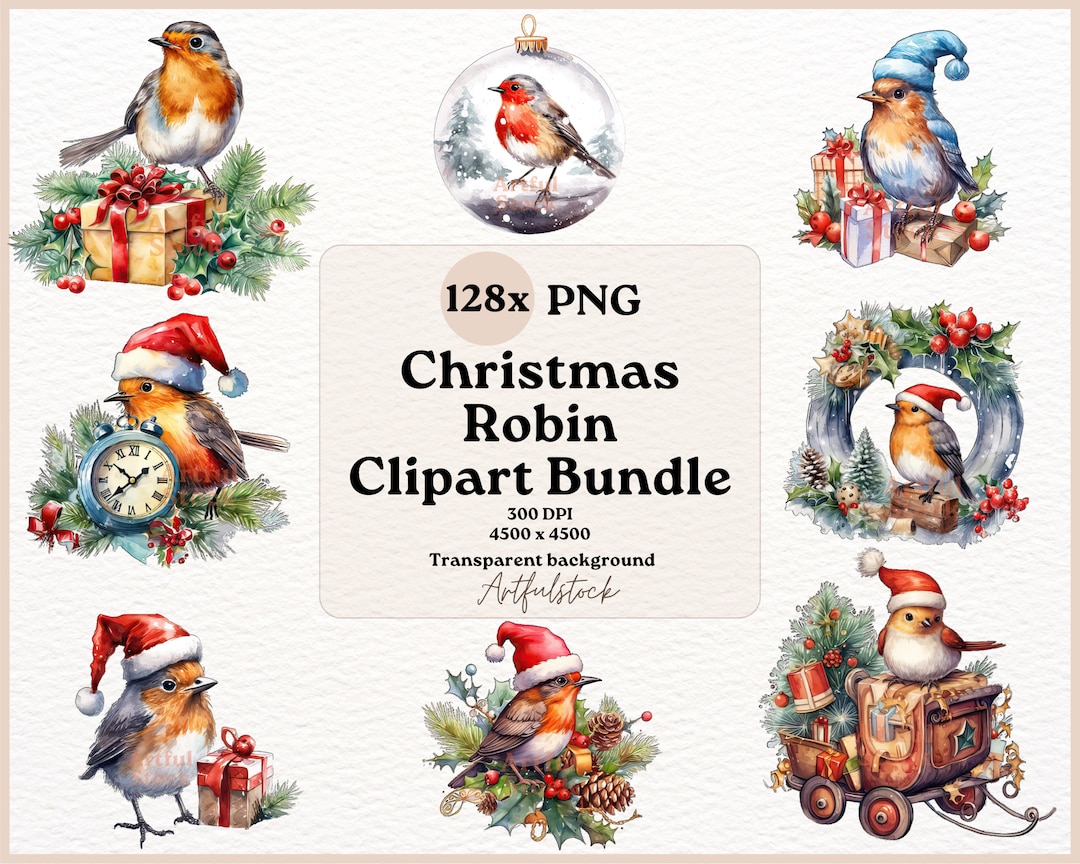 Christmas Robin Clipart Robin Clipart 128x PNG Digital - Etsy