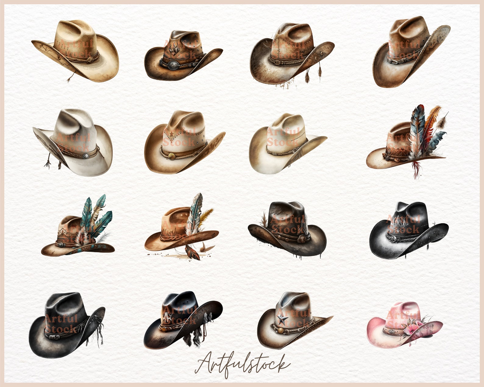 Cowboy Hat Clipart, Watercolor Cowboy Hat, Rodeo Hat Illustration ...