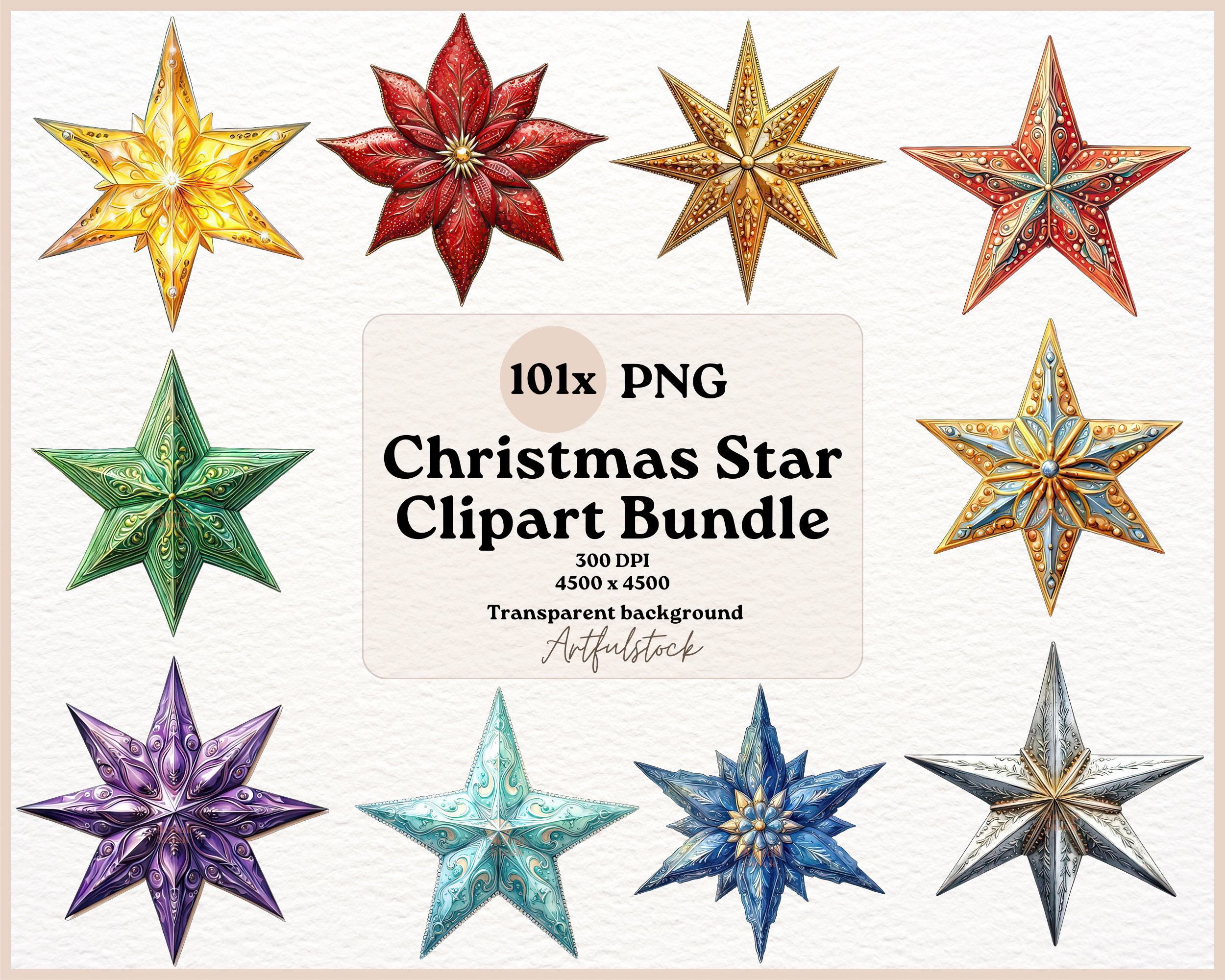 101x Watercolor Christmas Star Clipart, Cute Christmas Star Clipart ...