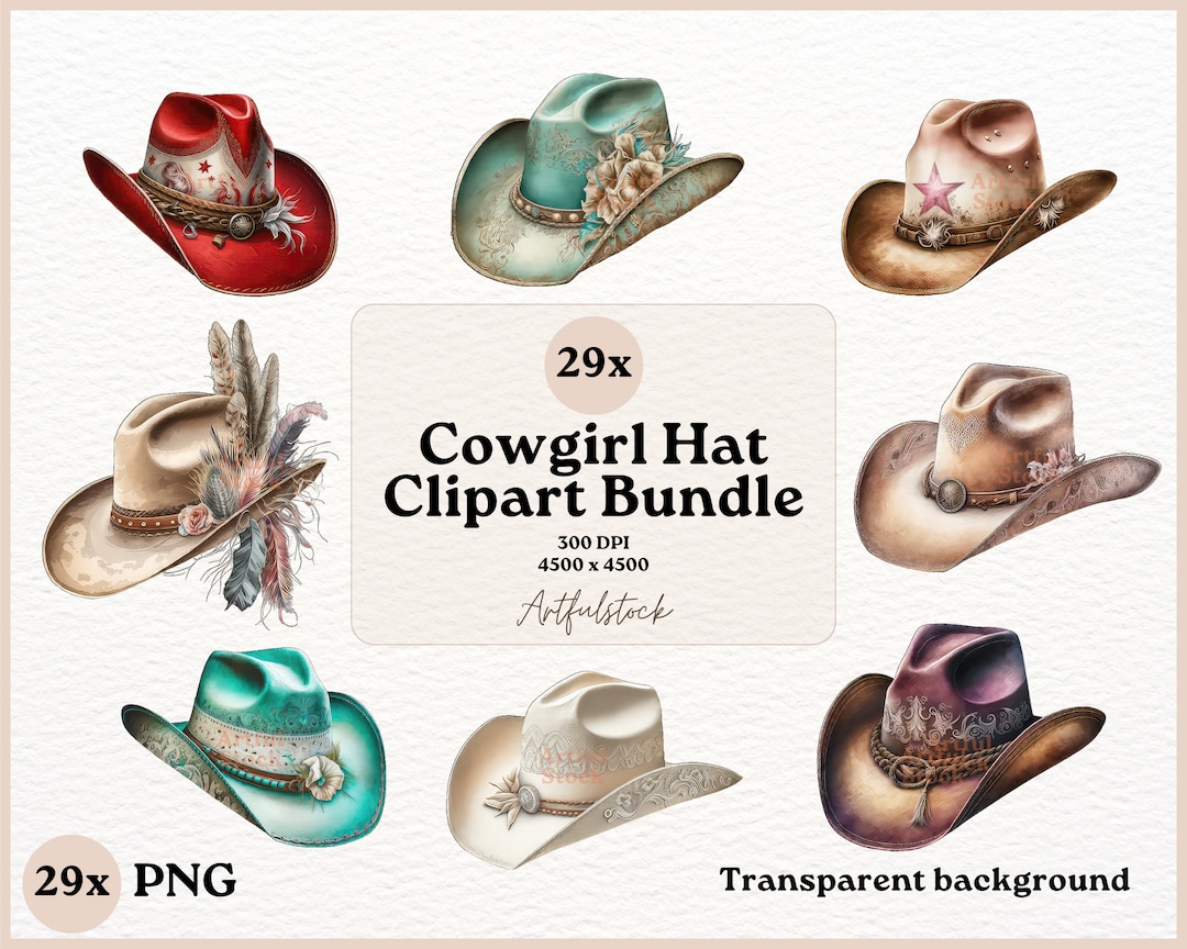 Cowgirl Hat Clipart, Watercolor Cowboy Hat, Rodeo Hat Illustration ...
