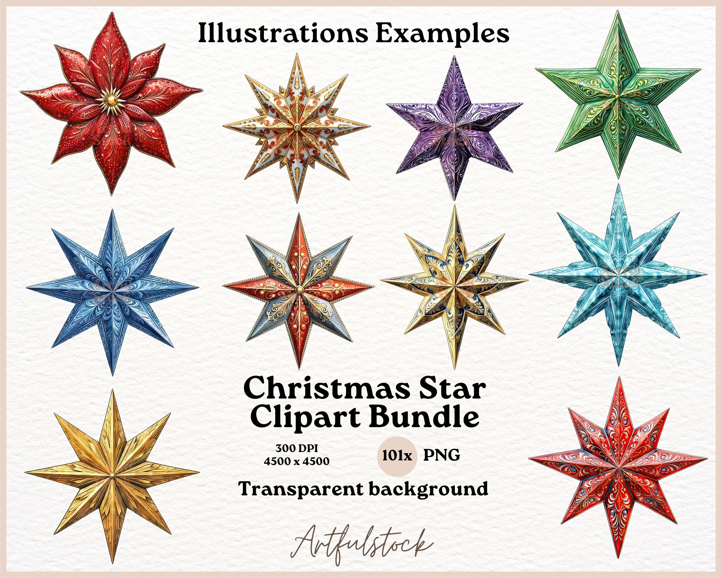 101x Watercolor Christmas Star Clipart Cute Christmas Star - Etsy