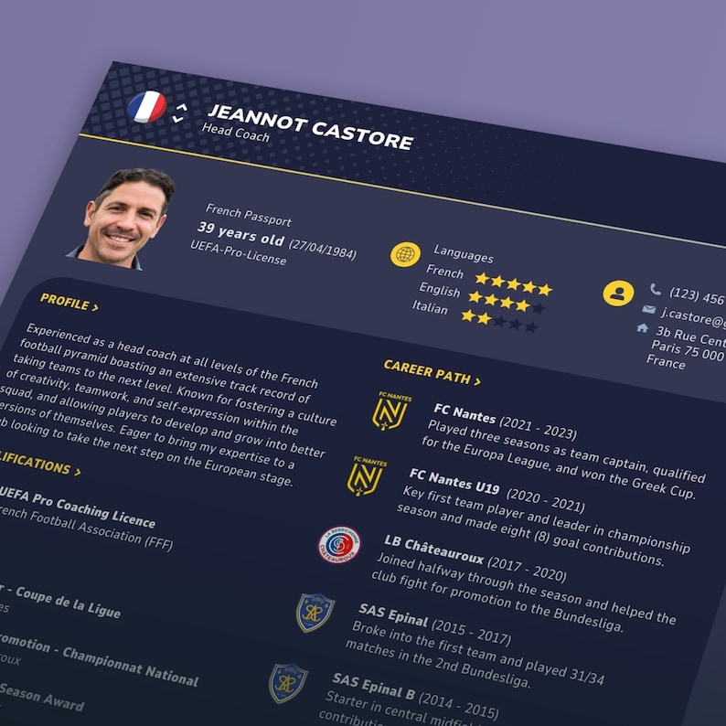 Football Coaching Resume Template - Professional Coach CV - Etsy