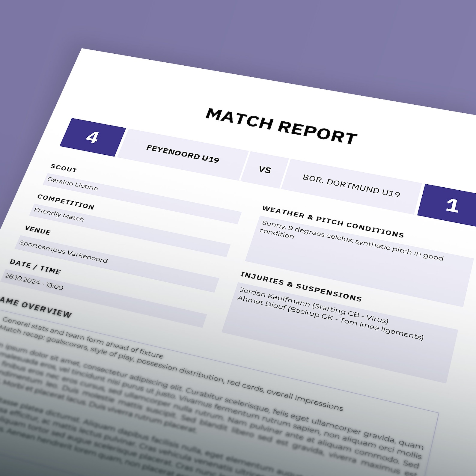 Individual Football Player Scouting Report Template - Advanced ...