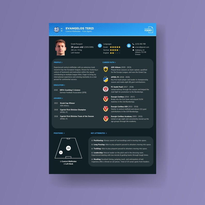 Football Player Resume Template - Pro CV Template for Athletes - Etsy