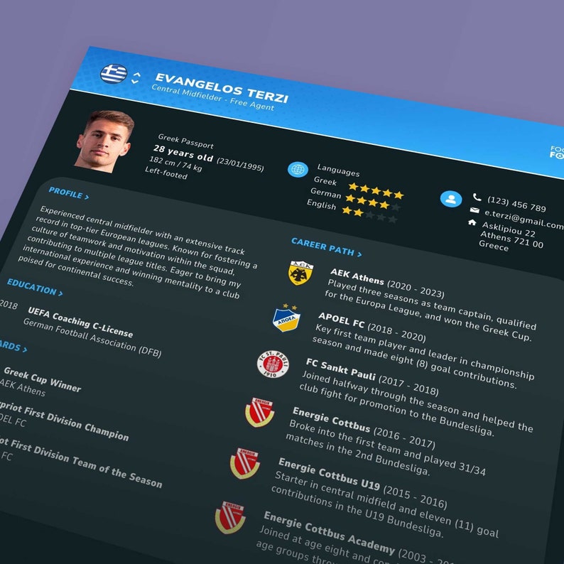 Football Player Resume Template - Pro CV Template for Athletes - Etsy