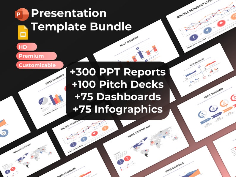 A +500 PPT Template Bundle | Pitch Decks | PPT Reports | Infographics ...