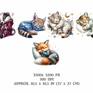 21 Watercolor Sleepy Animals Pack, Cute Nursery Sleeping Pet in Pajama ...