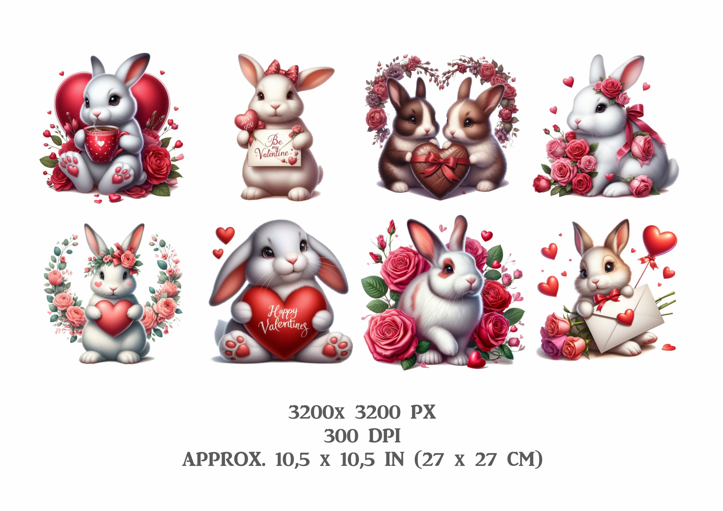 25 Watercolor Valentine Bunnies Pack, February 14th Cute Rabbits Clip ...