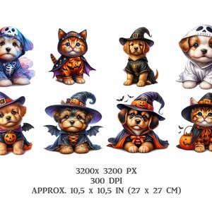 20 Halloween Cats and Dogs Pack Watercolor Cute Animals PNG Art ...