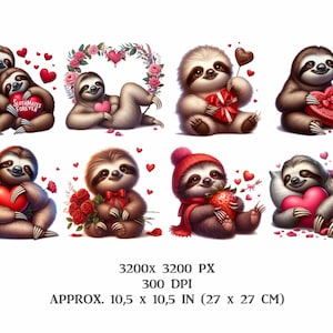 25 Watercolor Valentine Sloths Pack, February 14th Cute Animals Clip ...