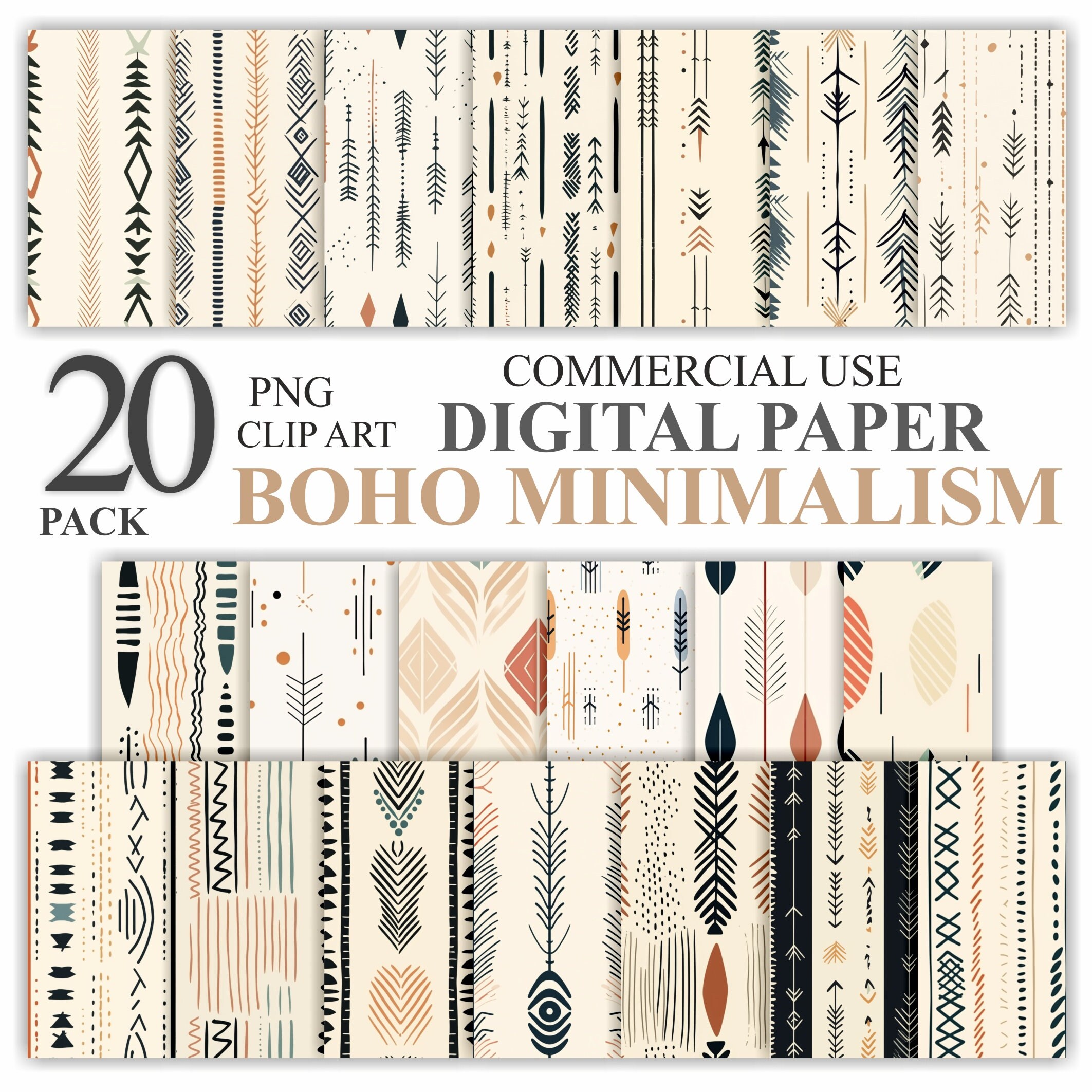 20 Boho Minimalism Digital Paper Pack Boho Lines Seamless - Etsy