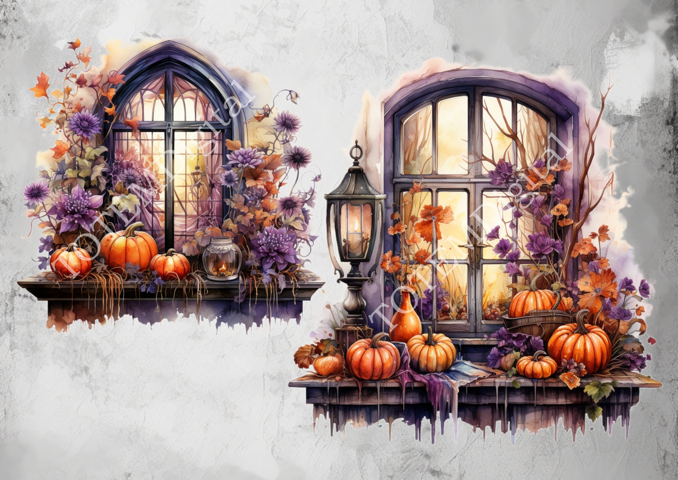 25 Halloween Windows Clipart, Watercolor Spooky Windows PNG Digital ...