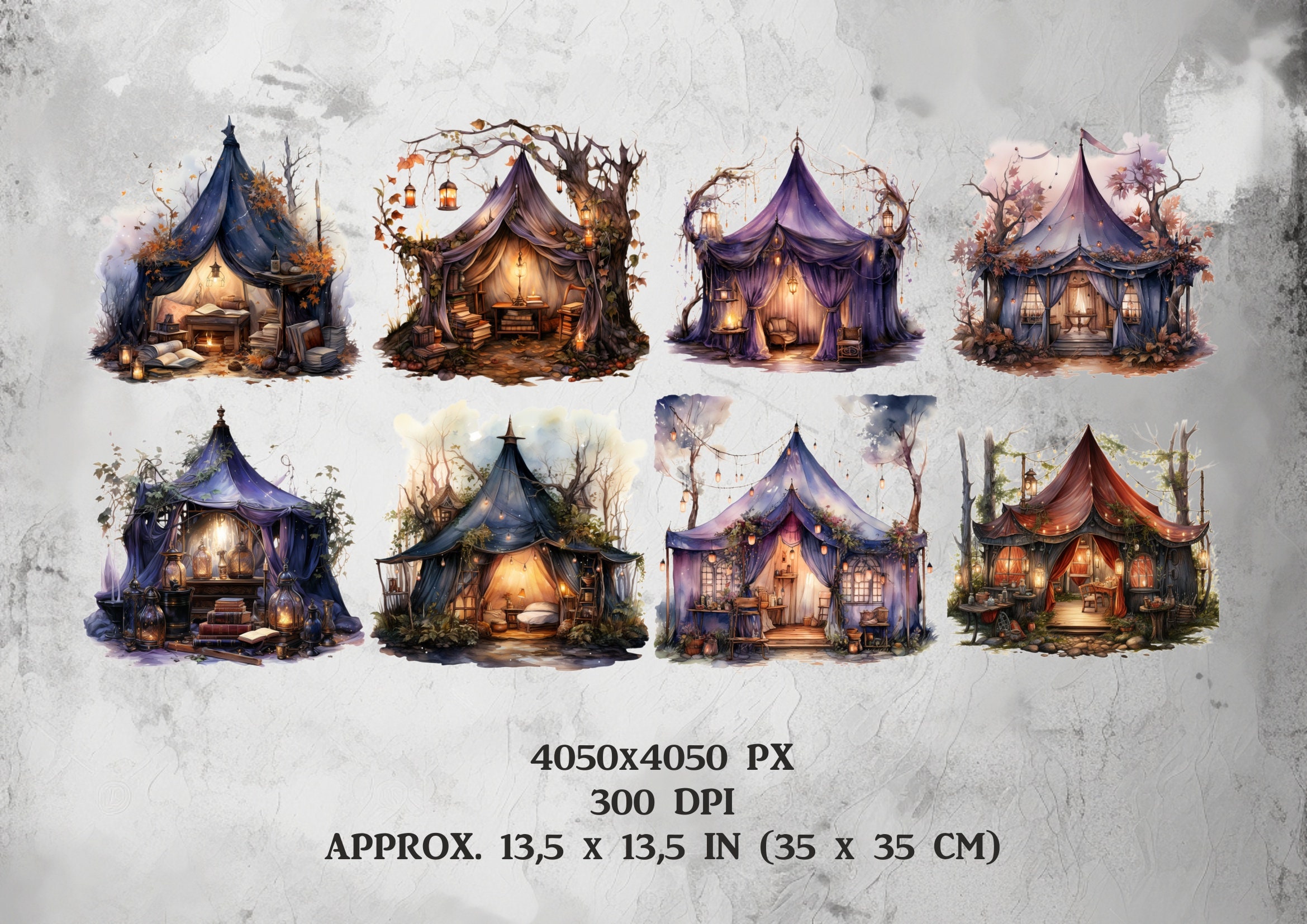 30 Magical Spell Tents Clipartwatercolor Halloween Fantasy - Etsy