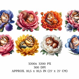 20 Watercolor Squirrel and Chipmunk in Flowers Pack, Cute Easter Floral ...