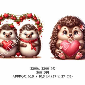 25 Watercolor Valentine Hedgehog Pack, February 14th Cute Animals Clip ...
