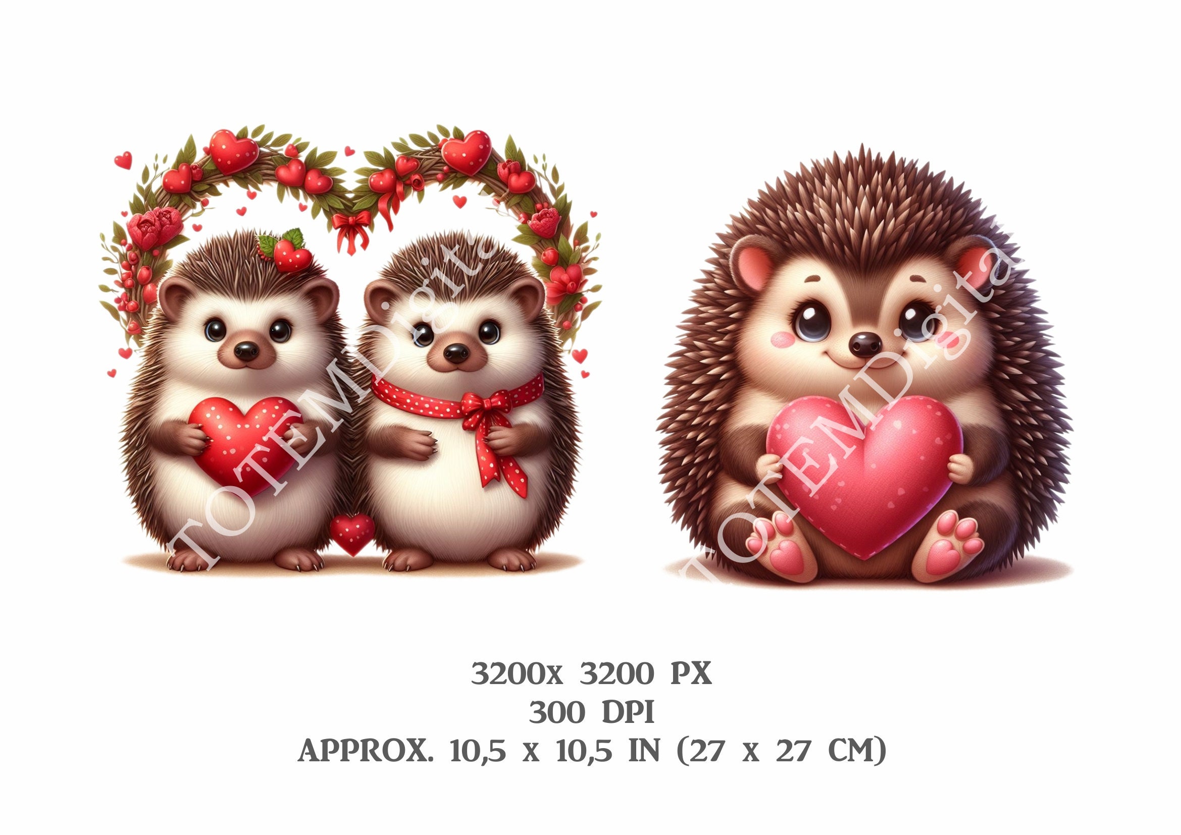 25 Watercolor Valentine Hedgehog Pack, February 14th Cute Animals Clip ...