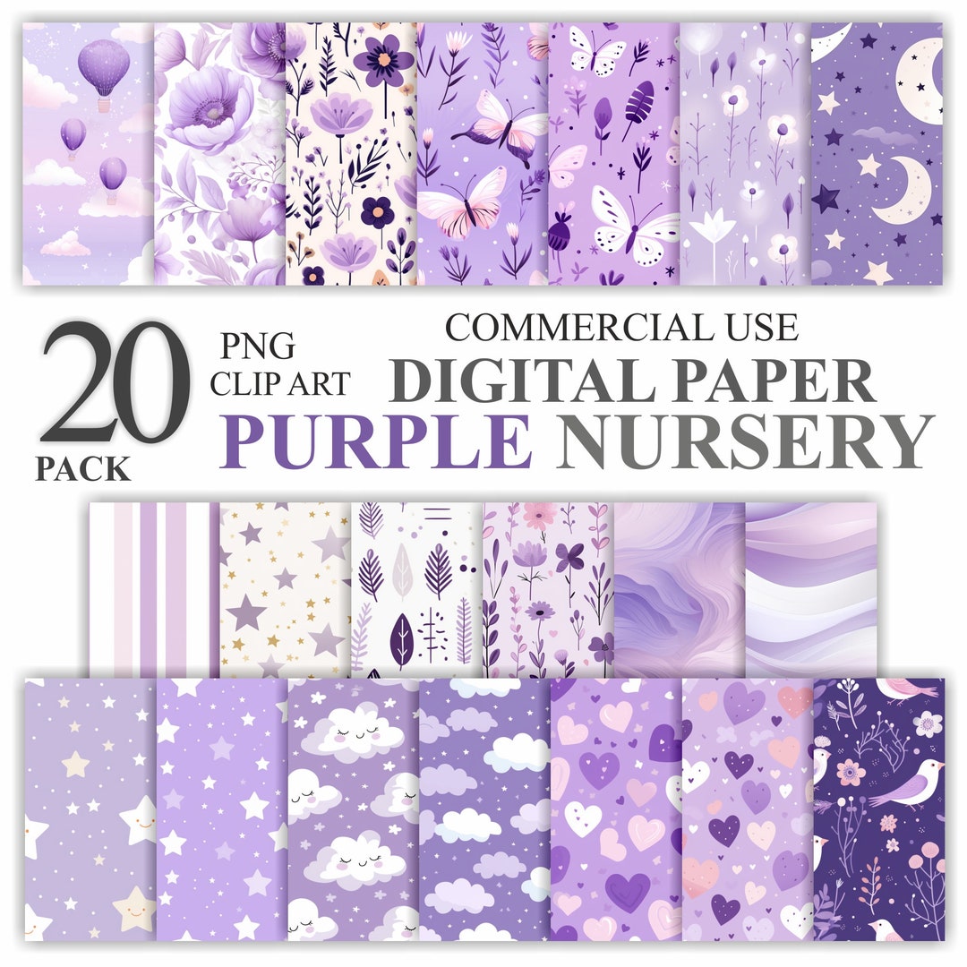 20 Purple Nursery Digital Paper Bundle Pack, Lavender Seamless Pattern ...