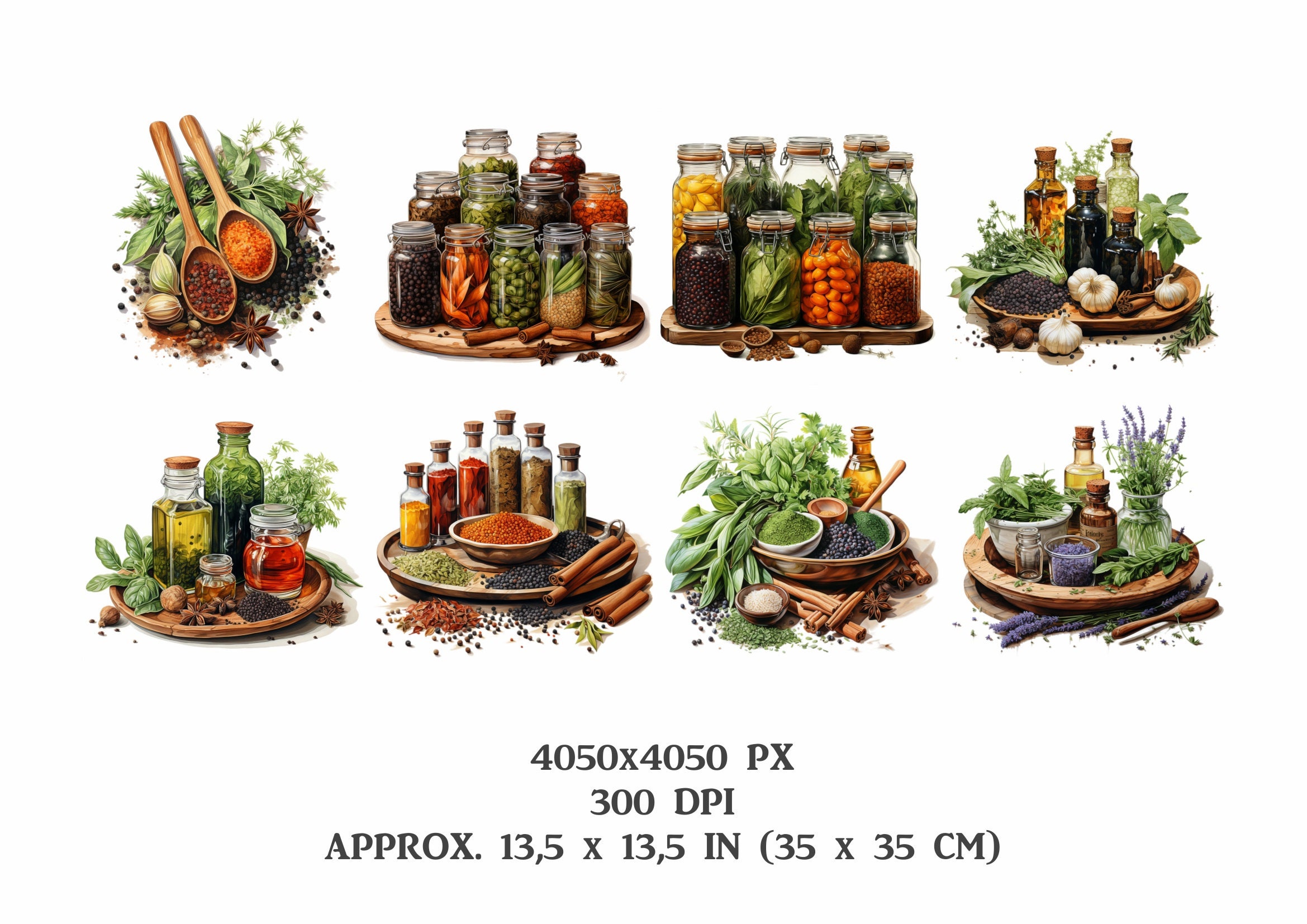 34 Spices and Herbs Watercolor Clipart, Kitchen Food PNG Digital Clip ...