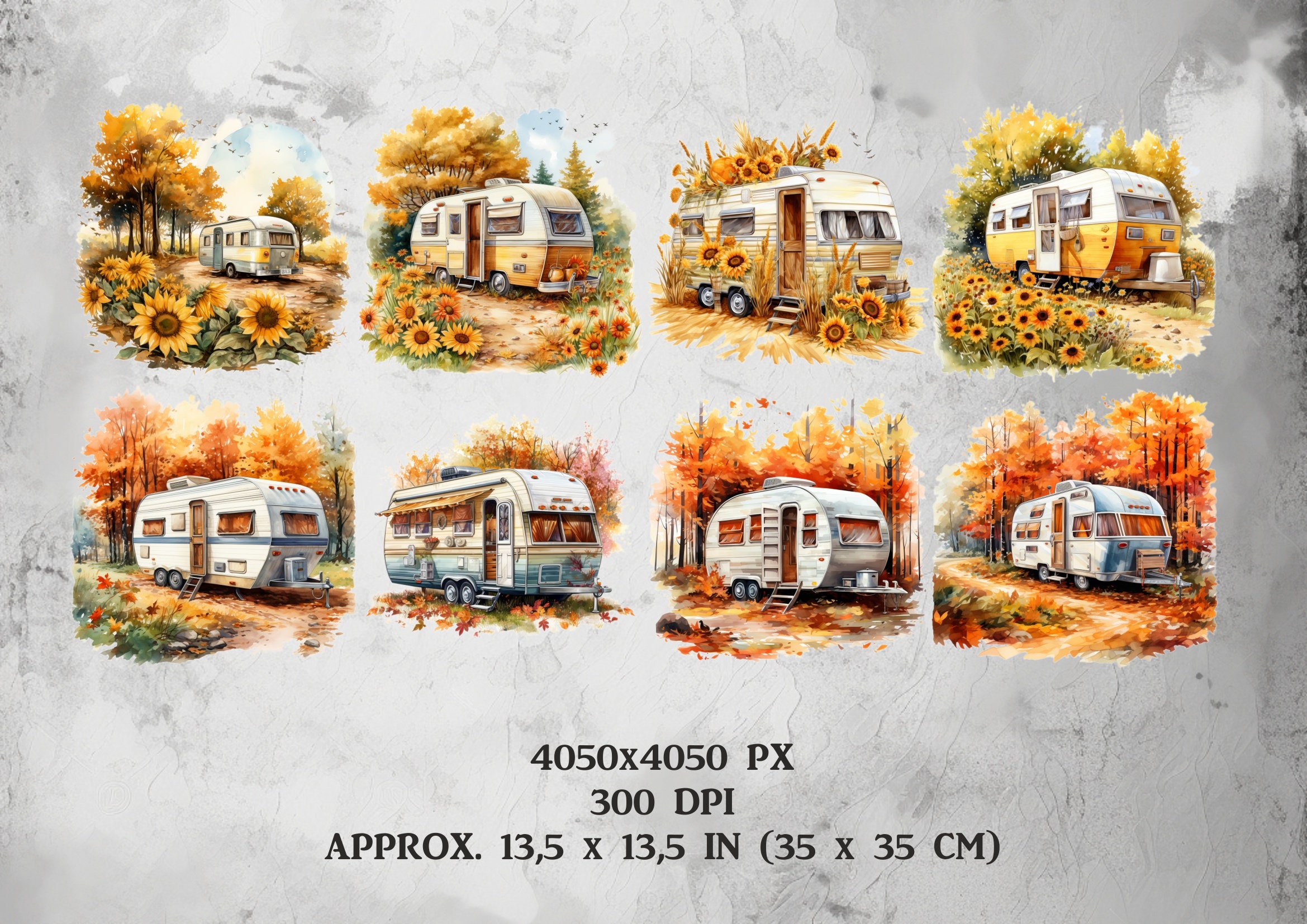 30 Autumn Adventure Campers Clipart, Watercolor Fall Cute Caravan PNG ...