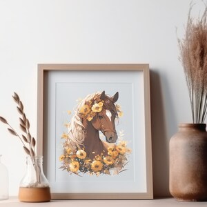 24 Horses With Flowers Clipart, Watercolor Wild Horse PNG Digital Clip ...