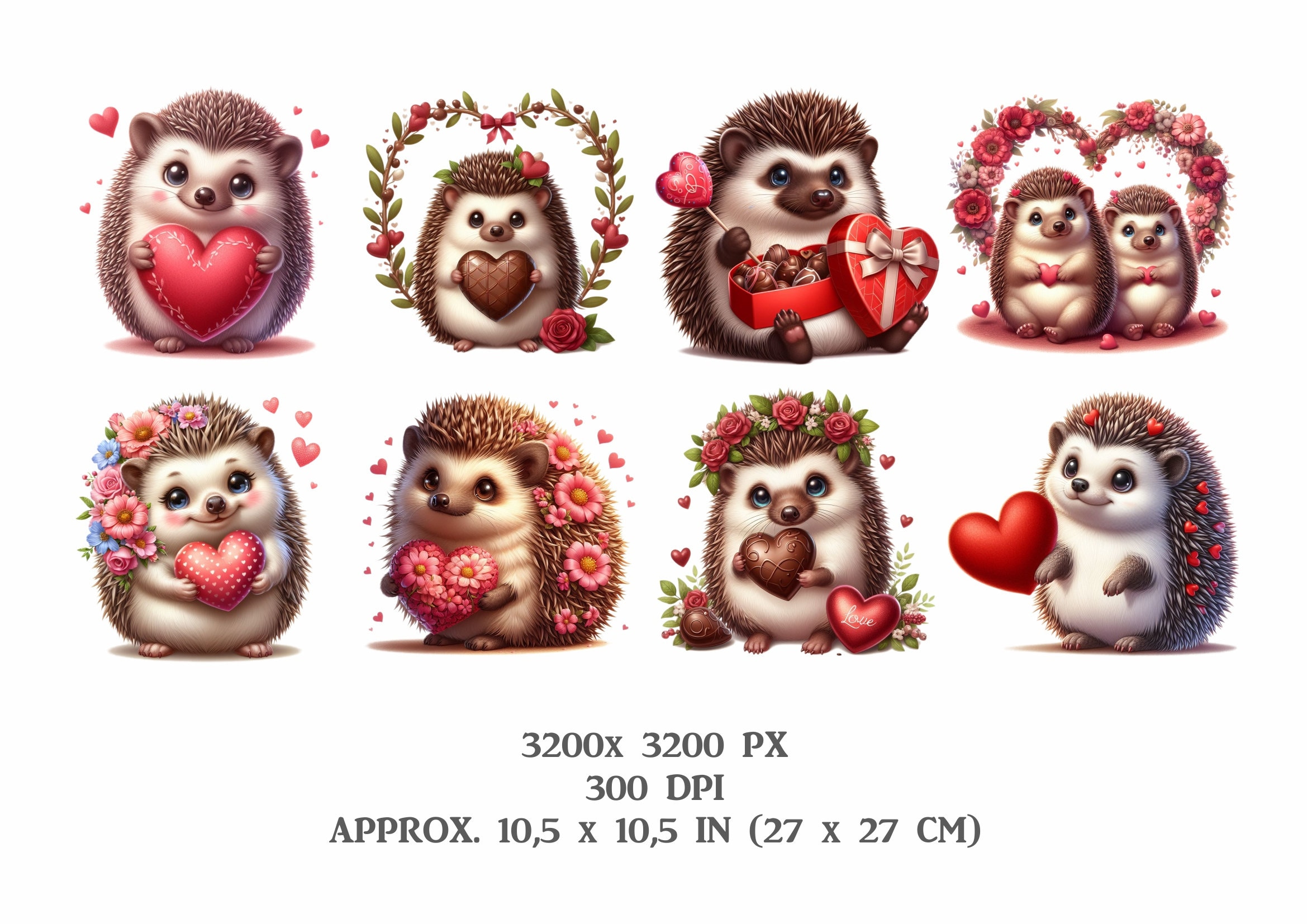 25 Watercolor Valentine Hedgehog Pack, February 14th Cute Animals Clip ...