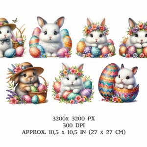 15 Watercolor Easter Bunny Pack, Cute Rabbit With Easter Eggs and ...