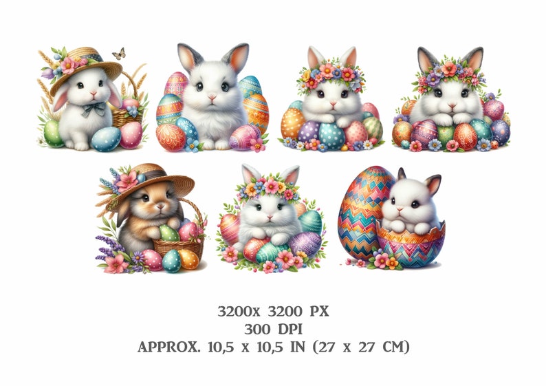 15 Watercolor Easter Bunny Pack, Cute Rabbit With Easter Eggs and ...