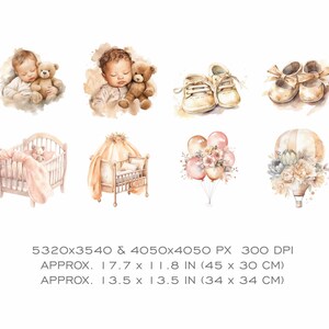 36 Watercolor Baby Shower Clipart Welcome Baby Bundle Digital Clip Art ...