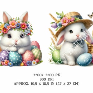 15 Watercolor Easter Bunny Pack, Cute Rabbit With Easter Eggs and ...