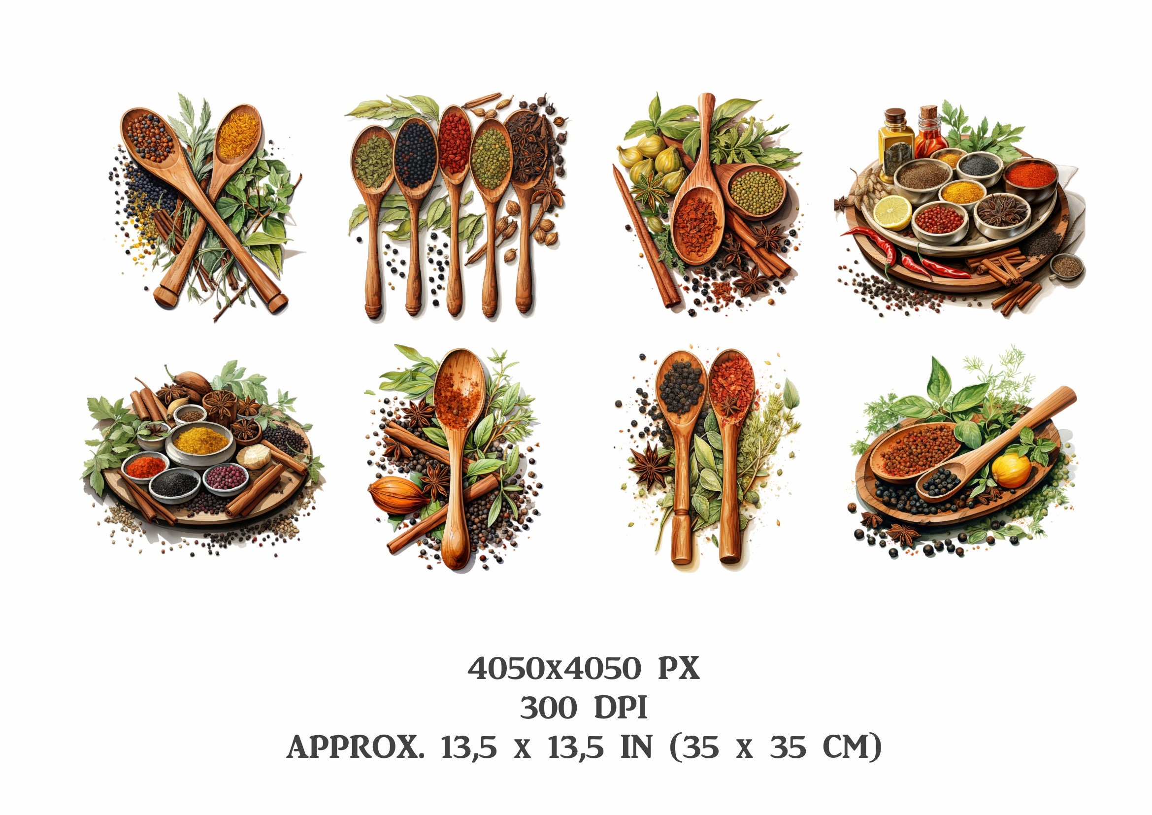 34 Spices and Herbs Watercolor Clipart, Kitchen Food PNG Digital Clip ...