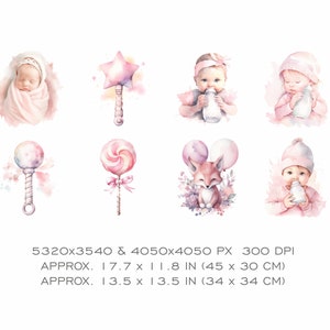 35 Watercolor Baby Shower Clipart Baby Girl Bundle Digital Clip Art ...
