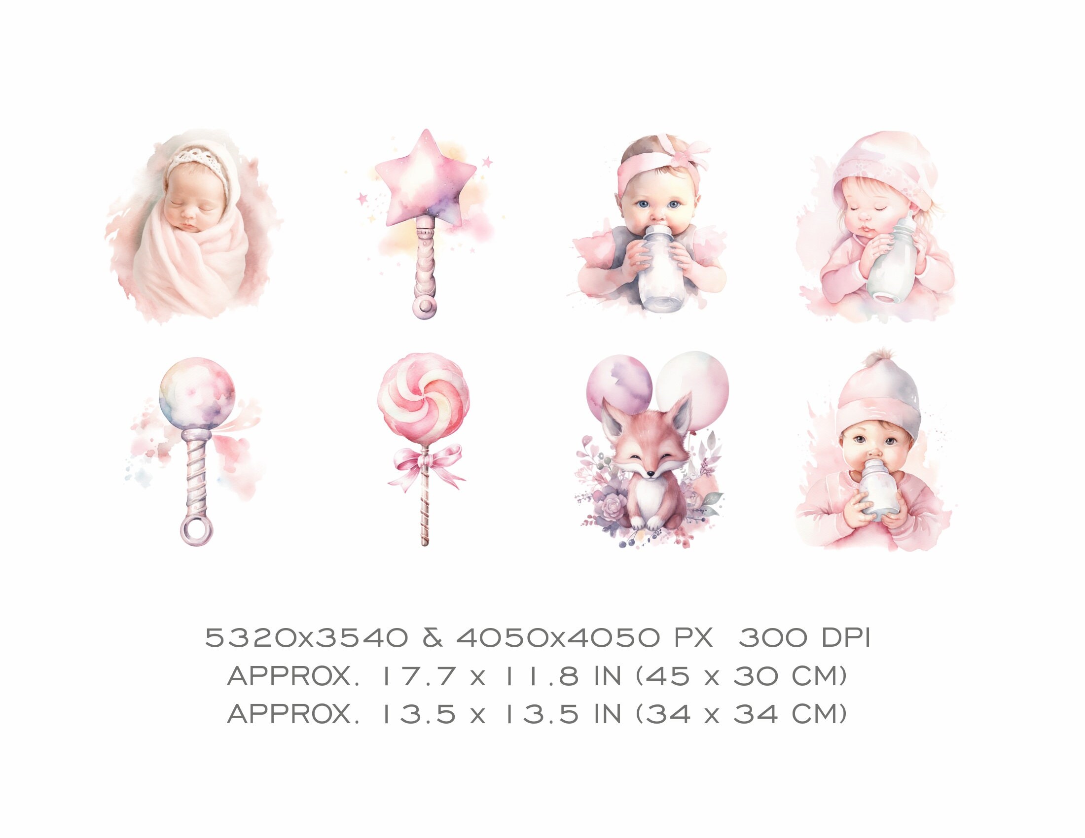 35 Watercolor Baby Shower Clipart Baby Girl Bundle Digital - Etsy