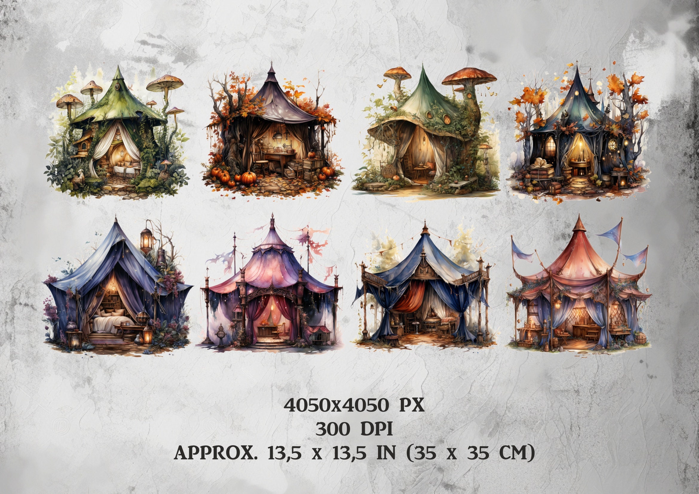 30 Magical Spell Tents Clipart,watercolor Halloween Fantasy PNG Digital ...