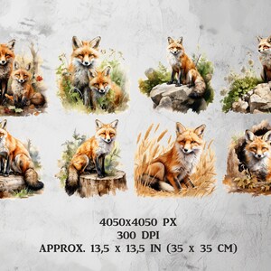25 Foxes in Forest Clipart, Watercolor Woodland Animals PNG Digital ...
