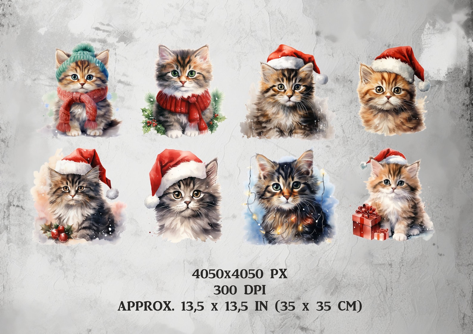 25 Christmas Cats Clipart, Watercolor Cute Kittens PNG Digital Clip Art ...