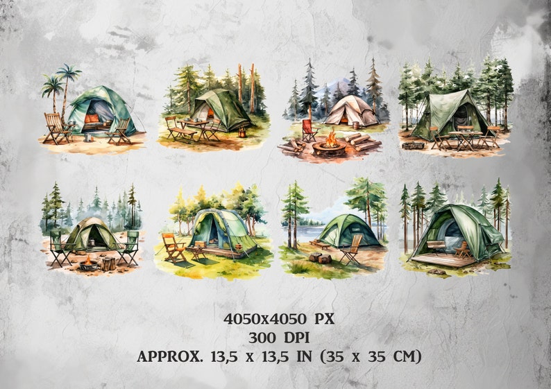 25 Camping Tents Clipart, Watercolor Cute Camper PNG Digital Clip Art ...