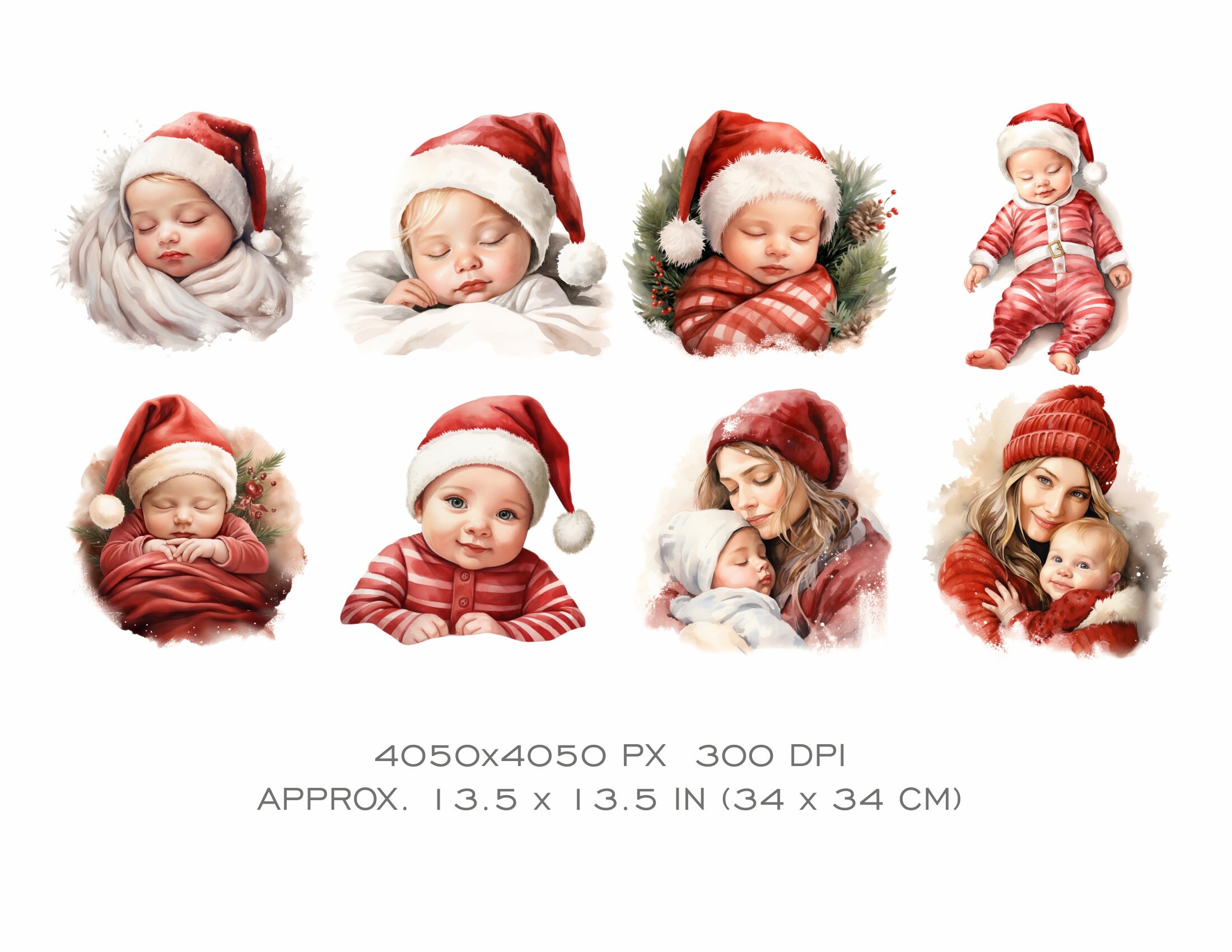 35 Christmas Baby Shower Clipart, Watercolor Xmas Bundle Digital Clip ...