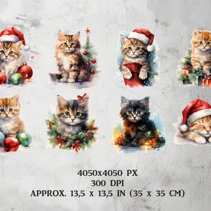 25 Christmas Cats Clipart, Watercolor Cute Kittens PNG Digital Clip Art ...