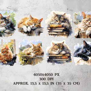 25 Sleeping Cats Clipart, Watercolor Cute Kittens PNG Digital Clip Art ...
