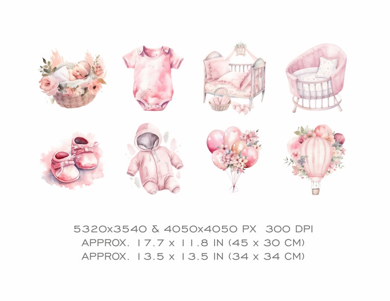 35 Watercolor Baby Shower Clipart Baby Girl Bundle Digital - Etsy