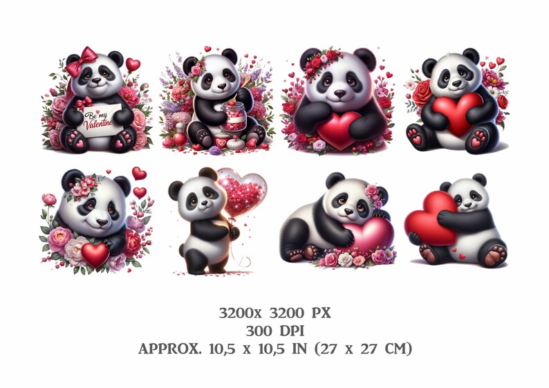 25 Watercolor Love Pandas Pack, February 14th Cute Animals Clip Art ...