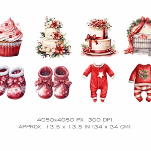 35 Christmas Baby Shower Clipart, Watercolor Xmas Bundle Digital Clip ...