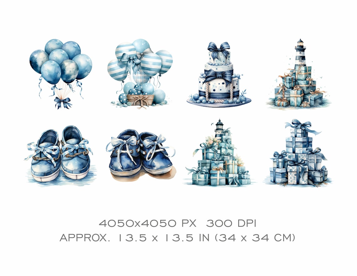 35 Watercolor Baby Shower Clipart Nautical Bundle Digital Clip - Etsy