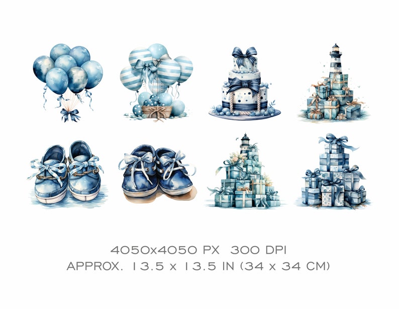 35 Watercolor Baby Shower Clipart Nautical Bundle Digital Clip Art ...