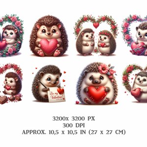 25 Watercolor Valentine Hedgehog Pack, February 14th Cute Animals Clip ...