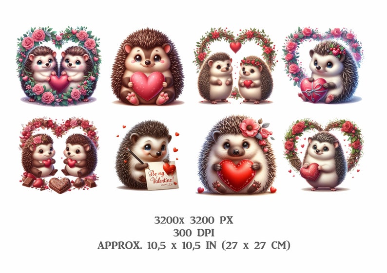 25 Watercolor Valentine Hedgehog Pack, February 14th Cute Animals Clip ...