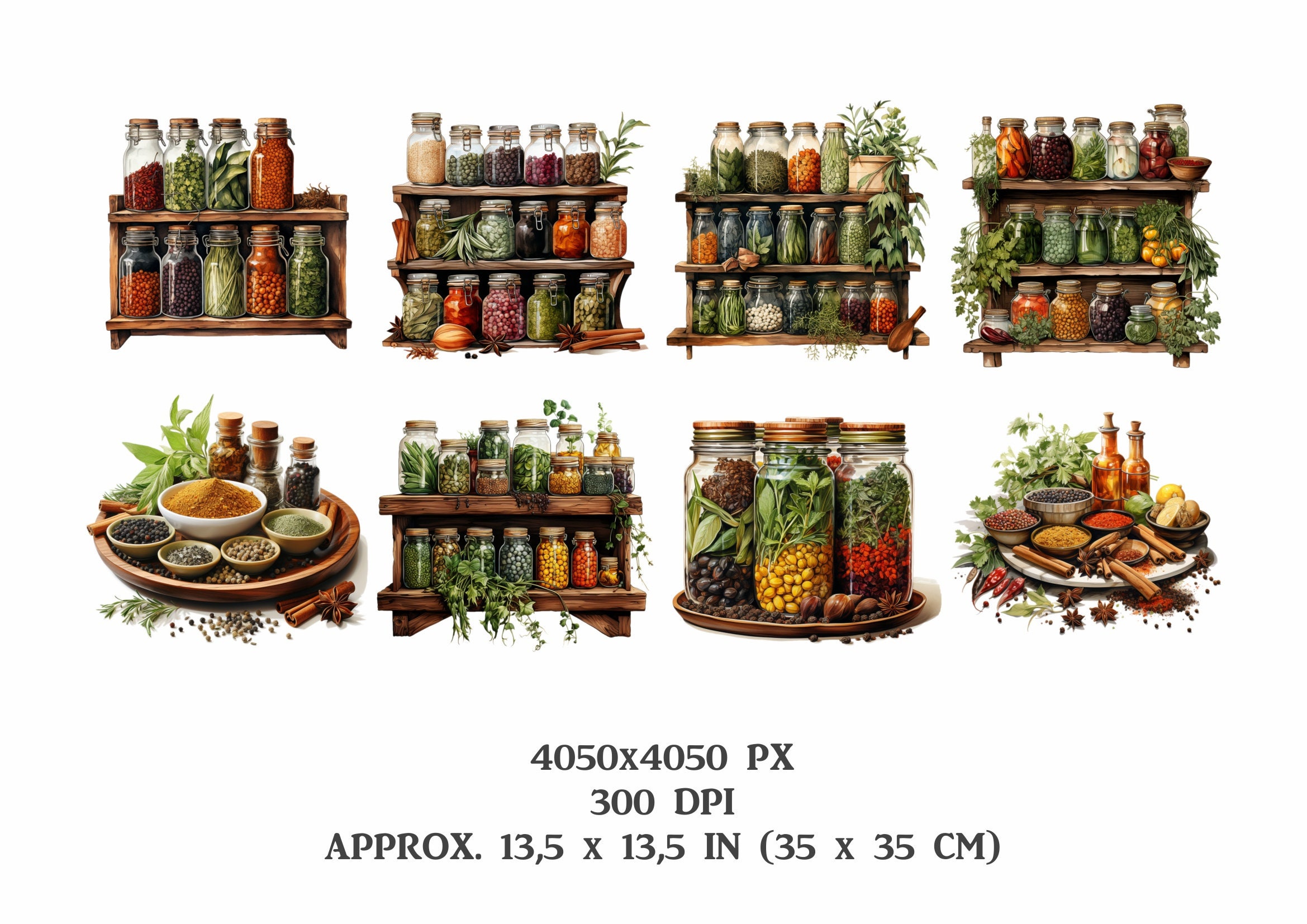 34 Spices and Herbs Watercolor Clipart, Kitchen Food PNG Digital Clip ...