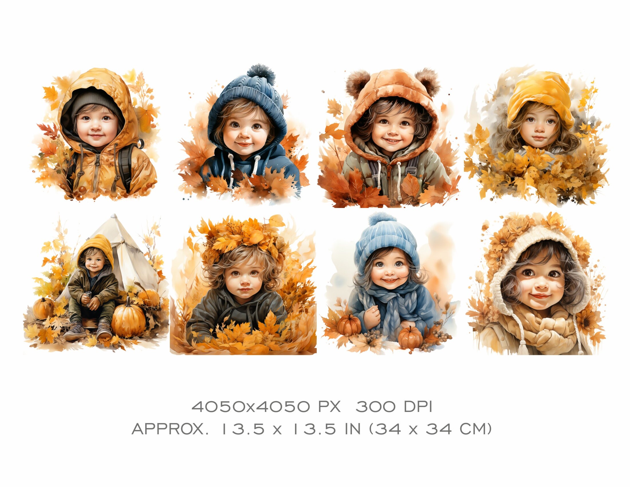 25 Watercolor Kids and Autumn Clipart Part 2, Happy Children Bundle ...